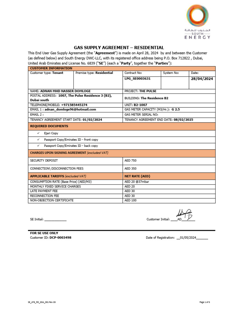 #SE0003631 - Gas Agreement | PDF | Leasehold Estate | Fee