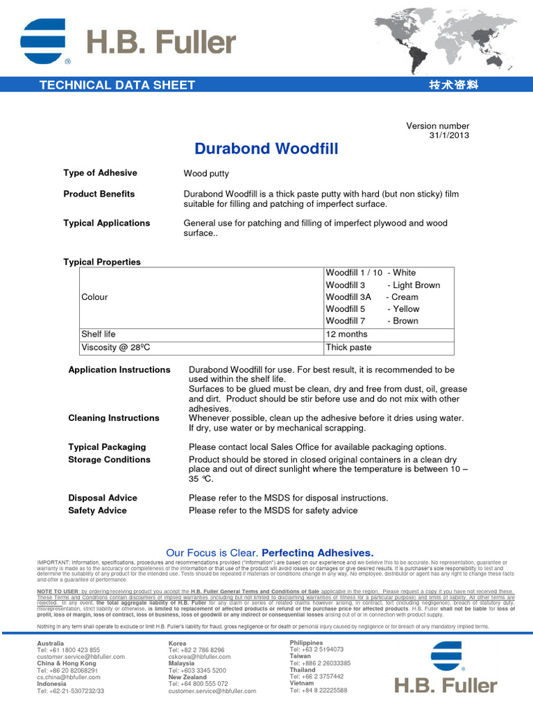 Durabond Woodfill TDS WB Putty | PDF | Legal Liability | Tort