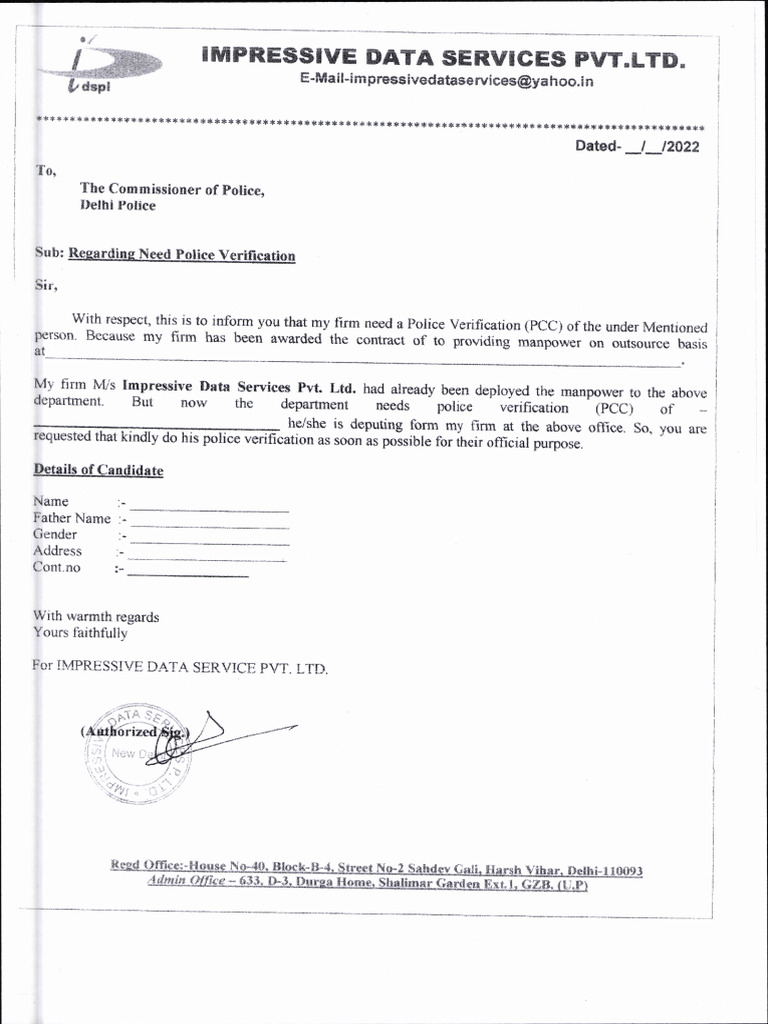 Police Verification Form | PDF