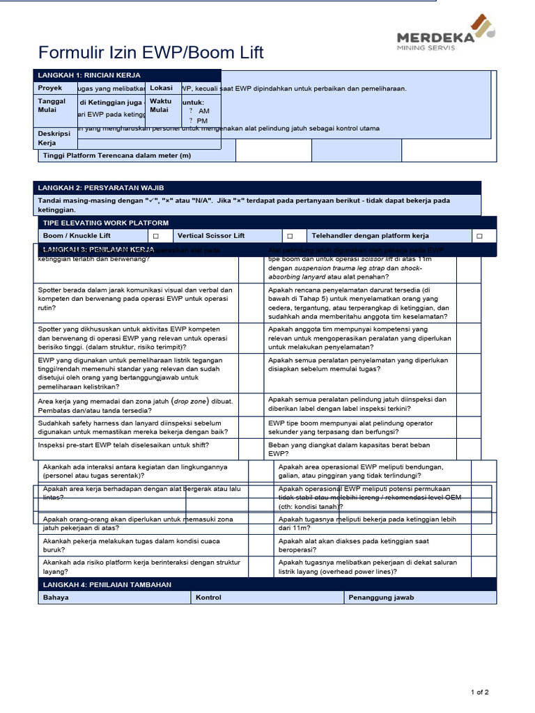 Formulir Izin Boom Lift | PDF