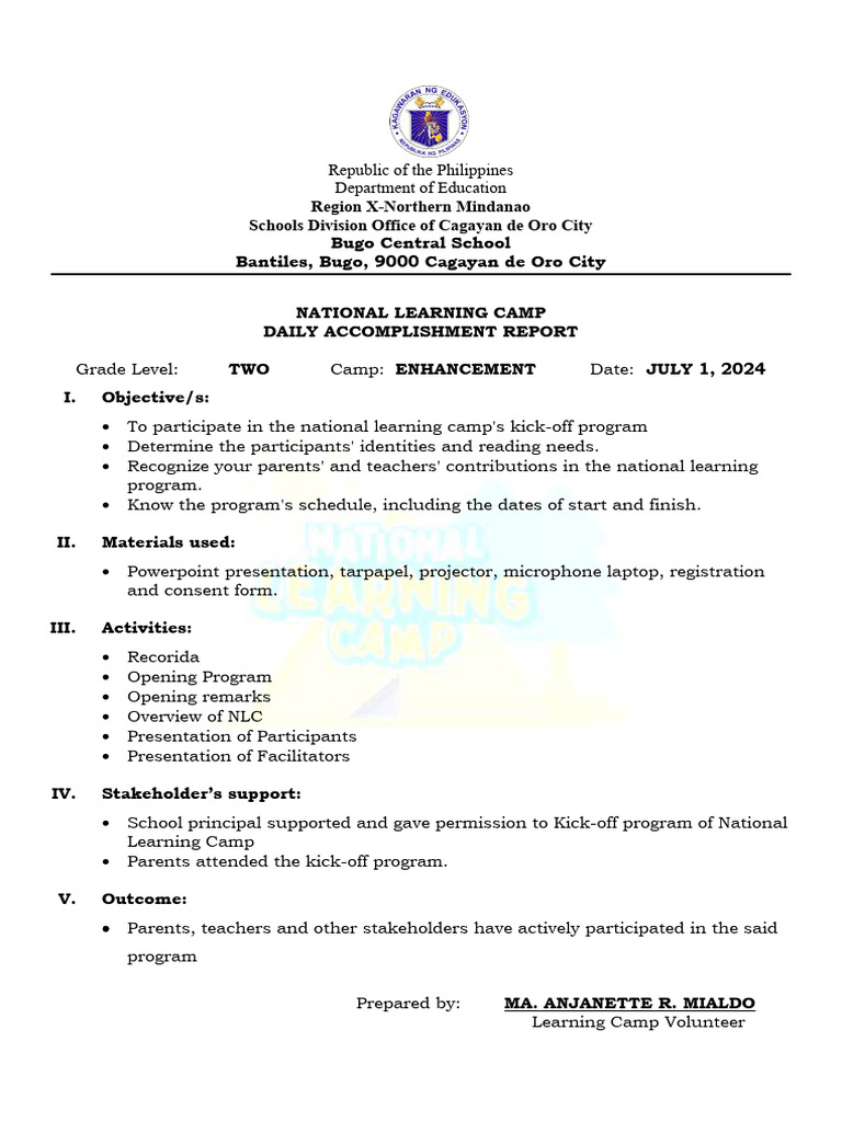 NLC July 1, 2024 Mialdo Accomplishment Report | PDF