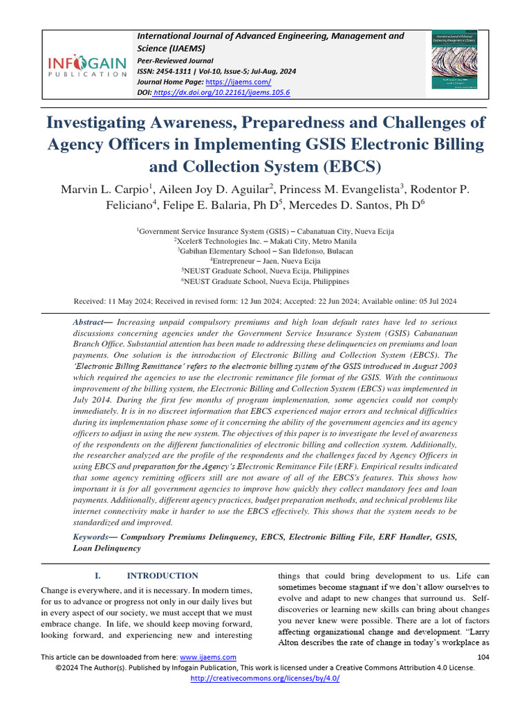 Investigating Awareness, Preparedness and Challenges of Agency Officers in Implementing GSIS ...