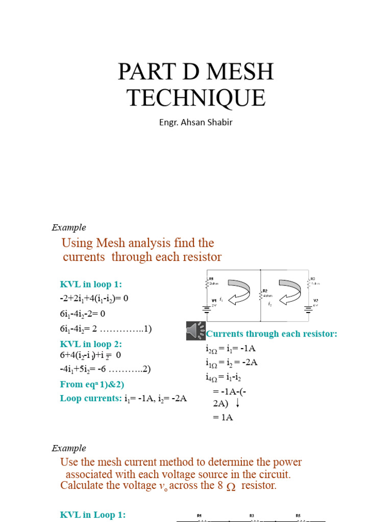 Part D Mesh Technique | PDF | Electronic Circuits | Analog Circuits