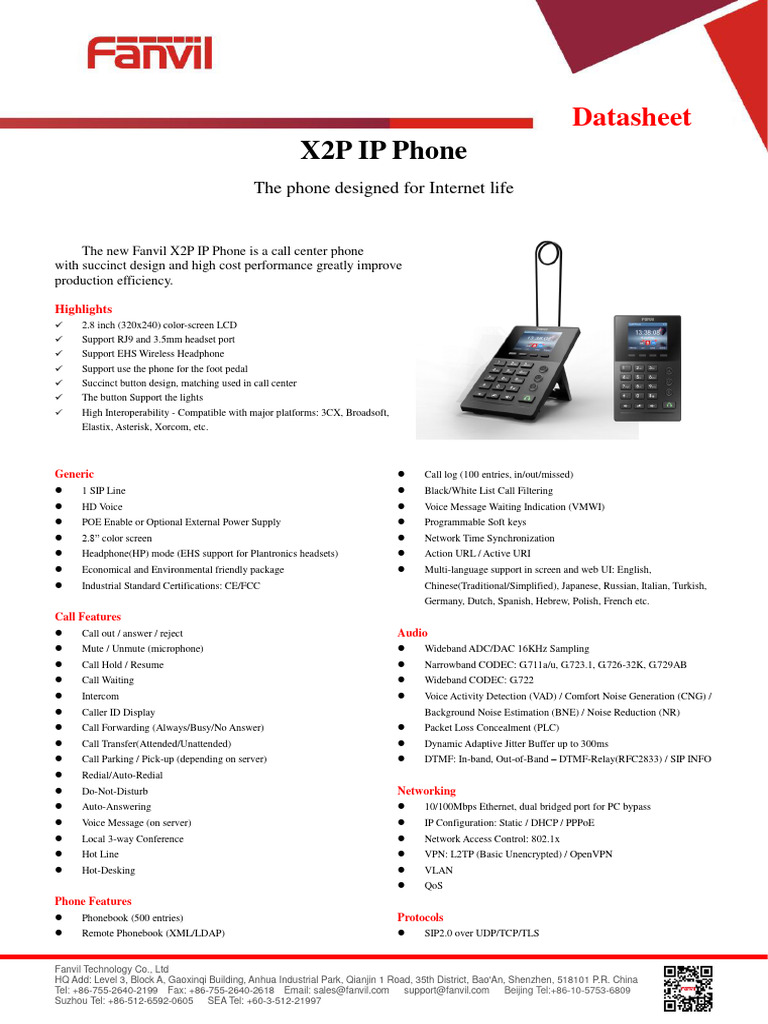 Fanvil X2P IP Phone Overview | PDF | Computer Network | Information And ...