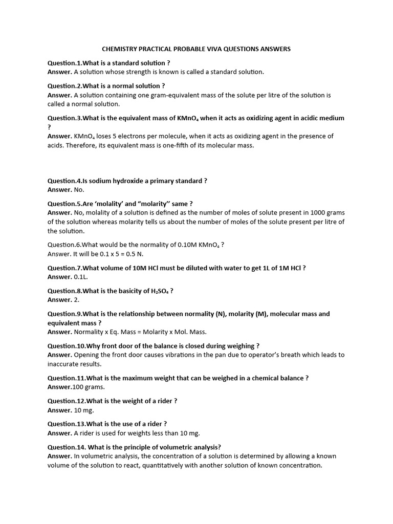 Chemistry Practical Probable Viva Questions Answers | PDF | Ammonium ... Chemistry Practical Probable Viva Questions Answers | PDF | Ammonium ...