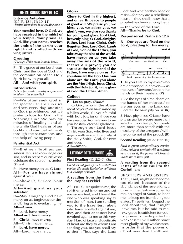 The Introductory Rites: Responsorial Psalm | PDF | Glory (Religion ...