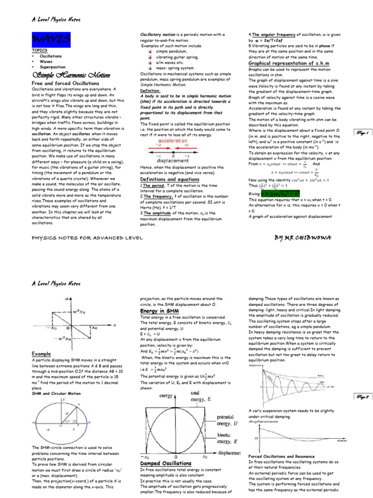 Section 3 Notes S-H-M | PDF | Waves | Oscillation Section 3 Notes S-H-M | PDF | Waves | Oscillation
