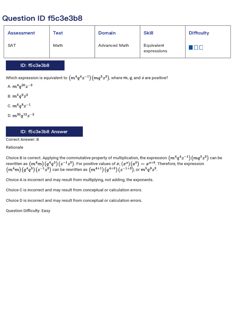 Equivalent Expressions-Easy-26questions | PDF | Sat | Multiplication
