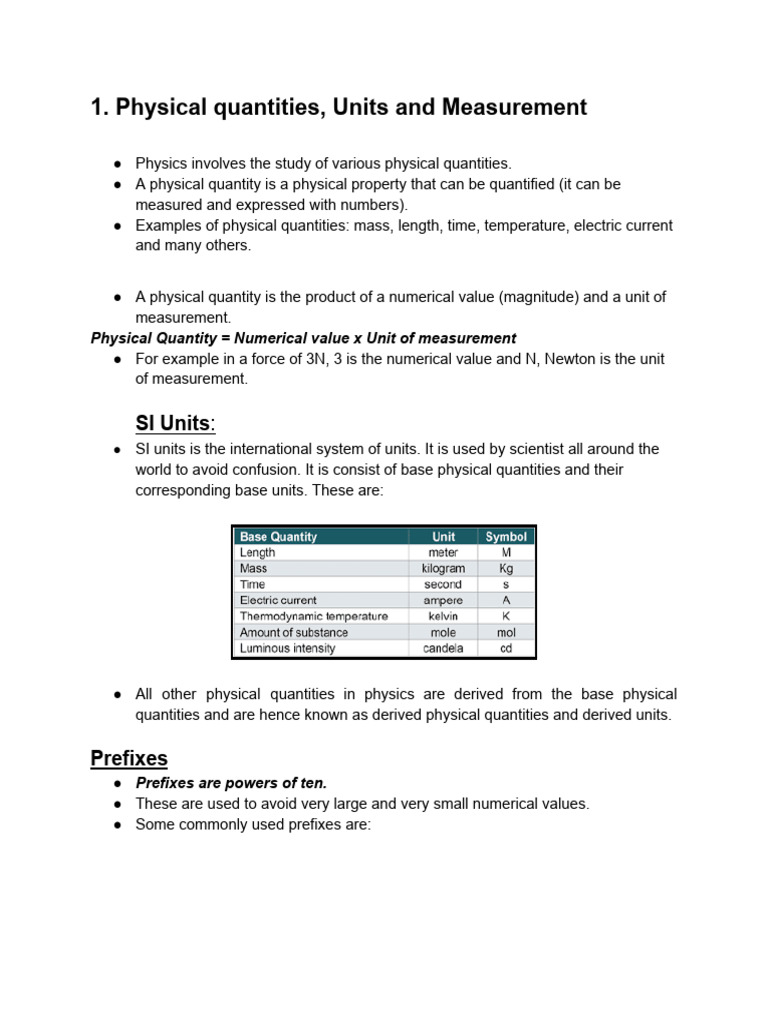 1.1 Physical Quantities, Units and Measurement | PDF | Euclidean Vector ...