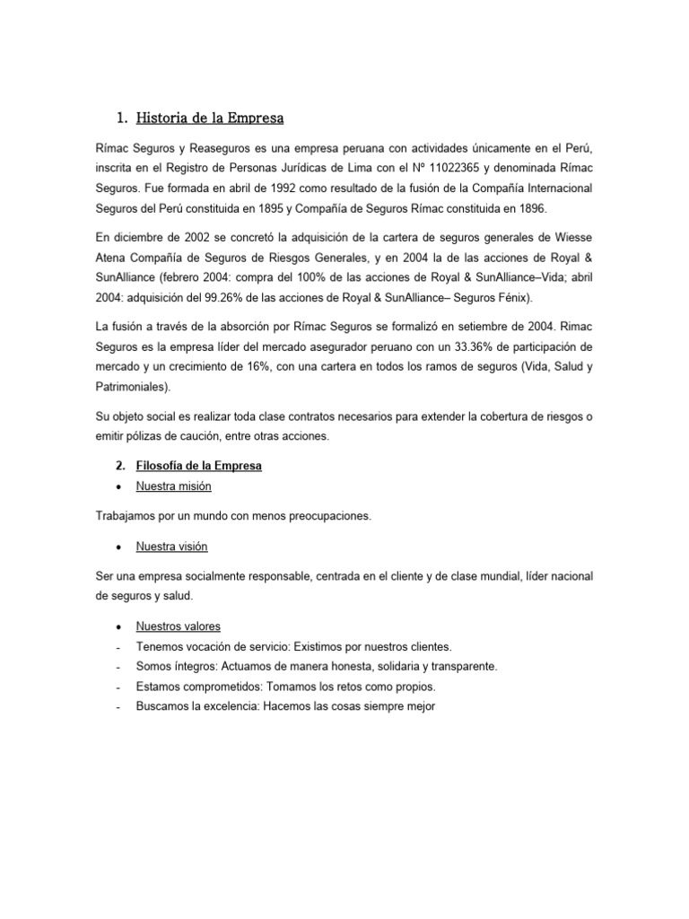 Historia de la Empresa Rimac y Seguros | Descargar gratis PDF | Seguro | Perú