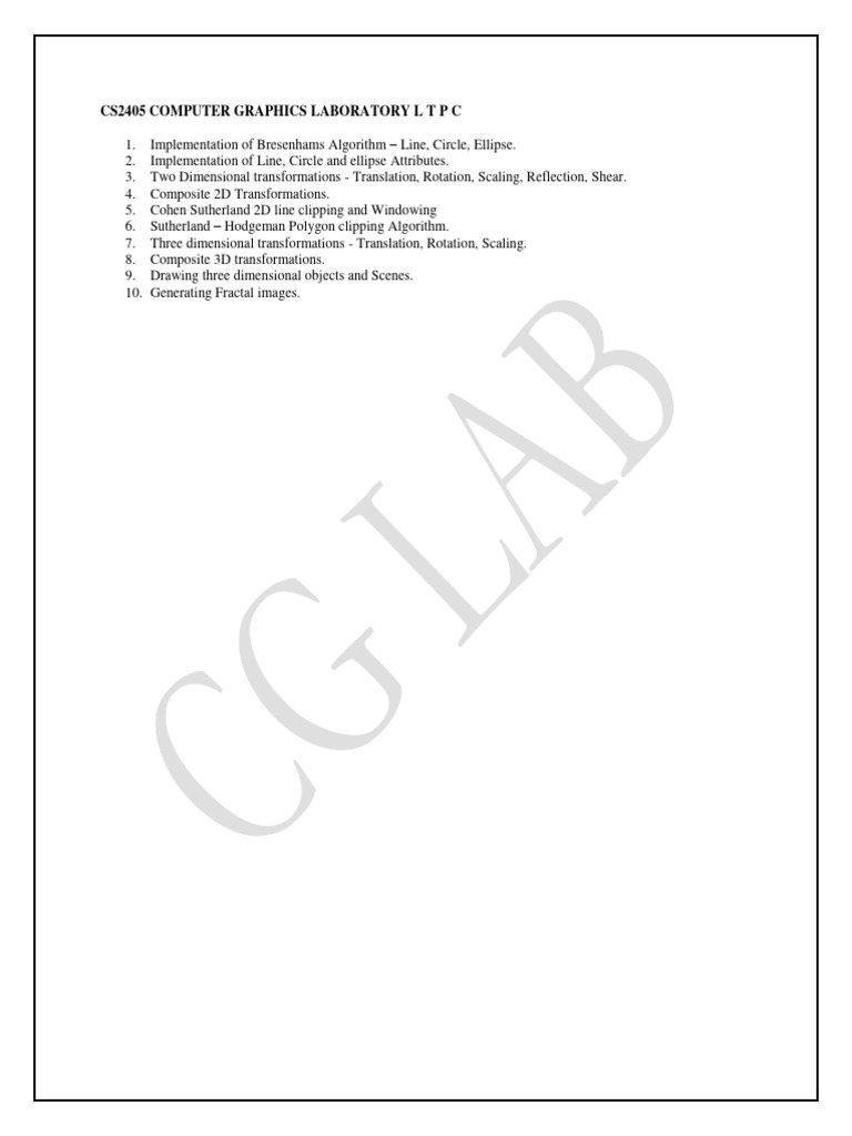 Cs2405 Computer Graphics Laboratory l t | Download Free PDF | 2 D ...