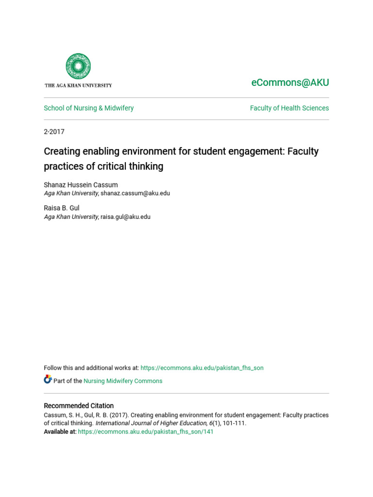 Creating Enabling Environment For Student Engagement - Faculty Pra ...