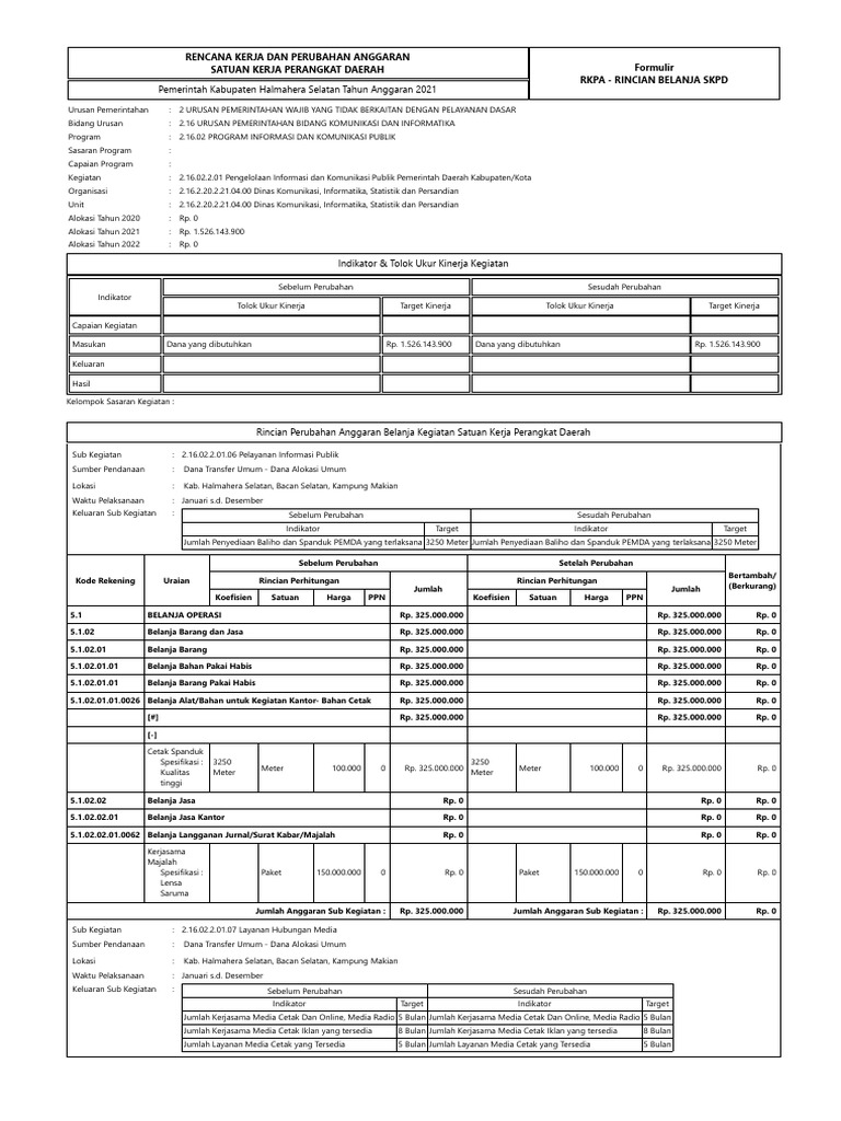 Sistem Informasi Pemerintahan Daerah - Cetak RKA Rincian Belanja | PDF