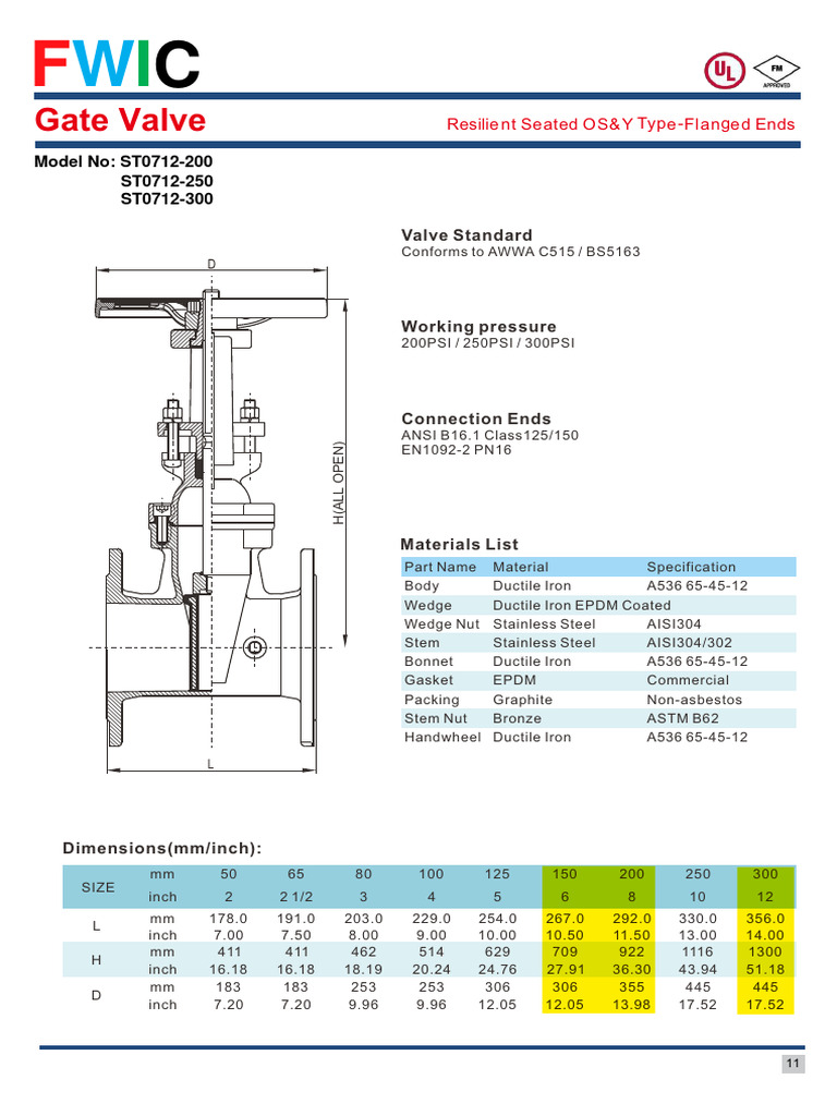 FWIC - OS&Y Gate Valve (Flanged) | PDF | Valve | Hydraulics