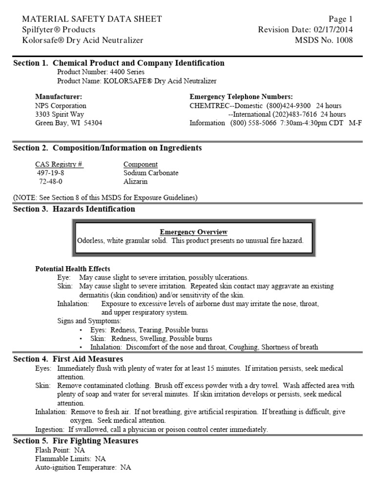 Acid Gator (KOLORSAFE-DRY-ACID-NEUTR) | PDF | Resource Conservation And ...