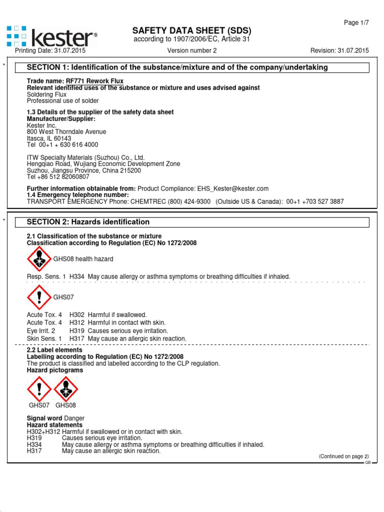 Safety Data Sheet (SDS) : SECTION 1: Identification of The Substance/mixture and of The Company ...