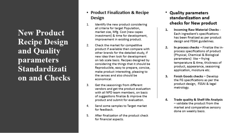 New Product Recipe Design & Quality Checks | PDF | Market (Economics)