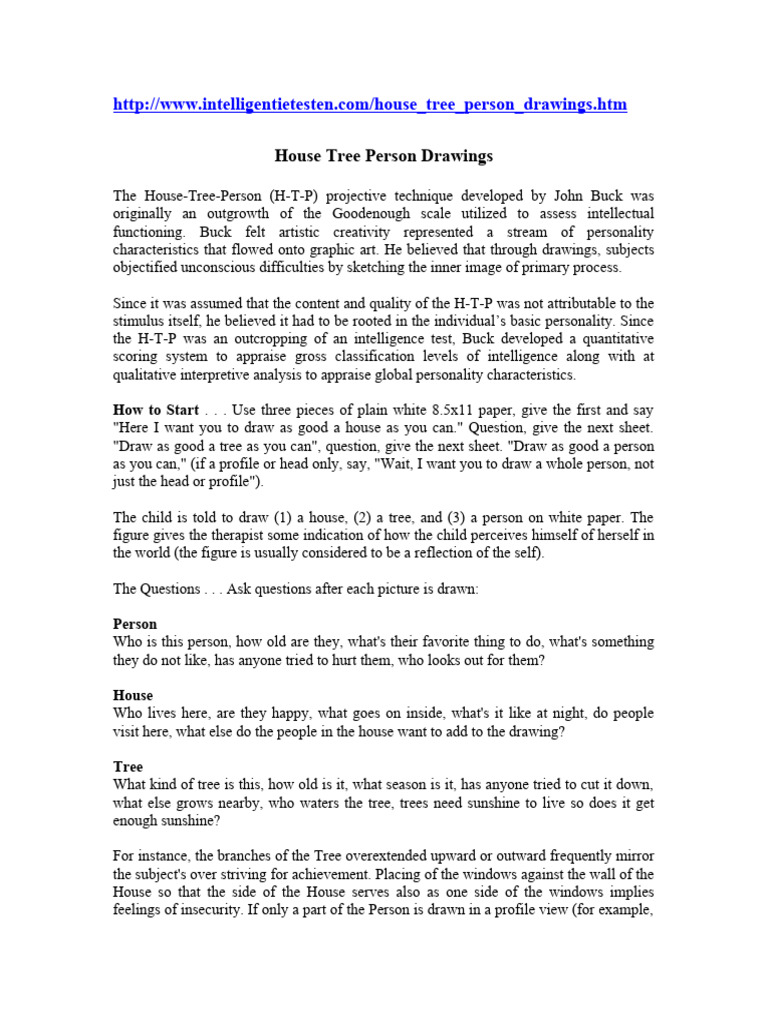 Guidelines For The Interpretations of House Tree Person Test | PDF ...