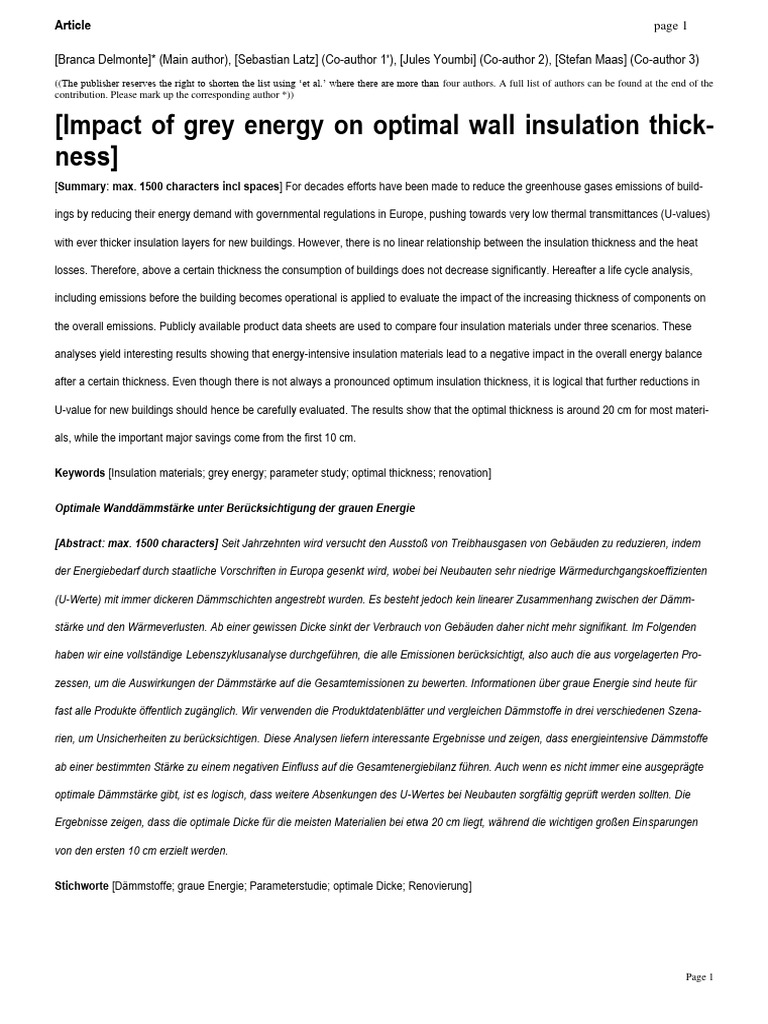 Optimal Insulation Thickness and Grey Energy | PDF | Thermal Insulation ...