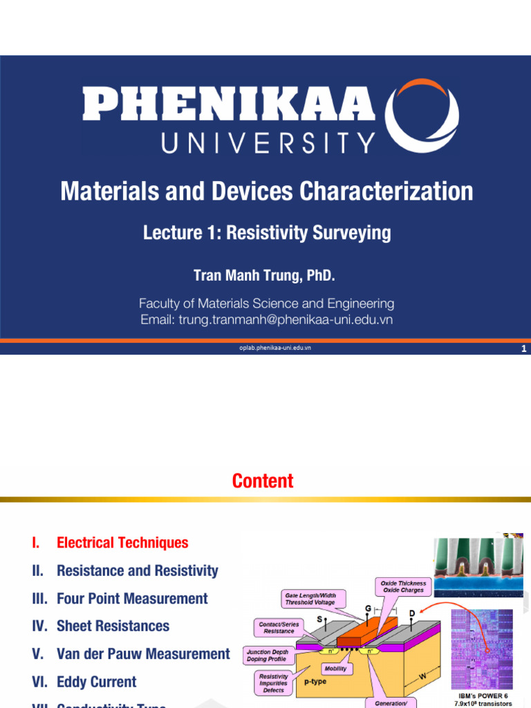 Materials and Devices Characterization - Lecture 1 | PDF | Electrical Resistance And Conductance ...