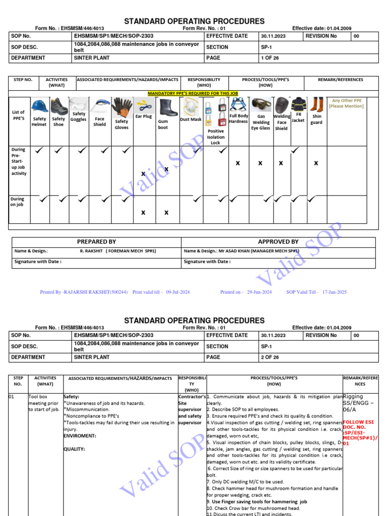 Sop (Sp1 Conveyor) | PDF | Personal Protective Equipment | Belt ...