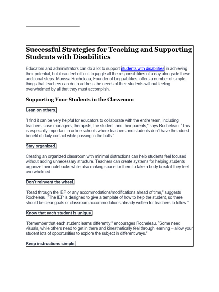 Successful Strategies For Teaching and Supporting Students With ...