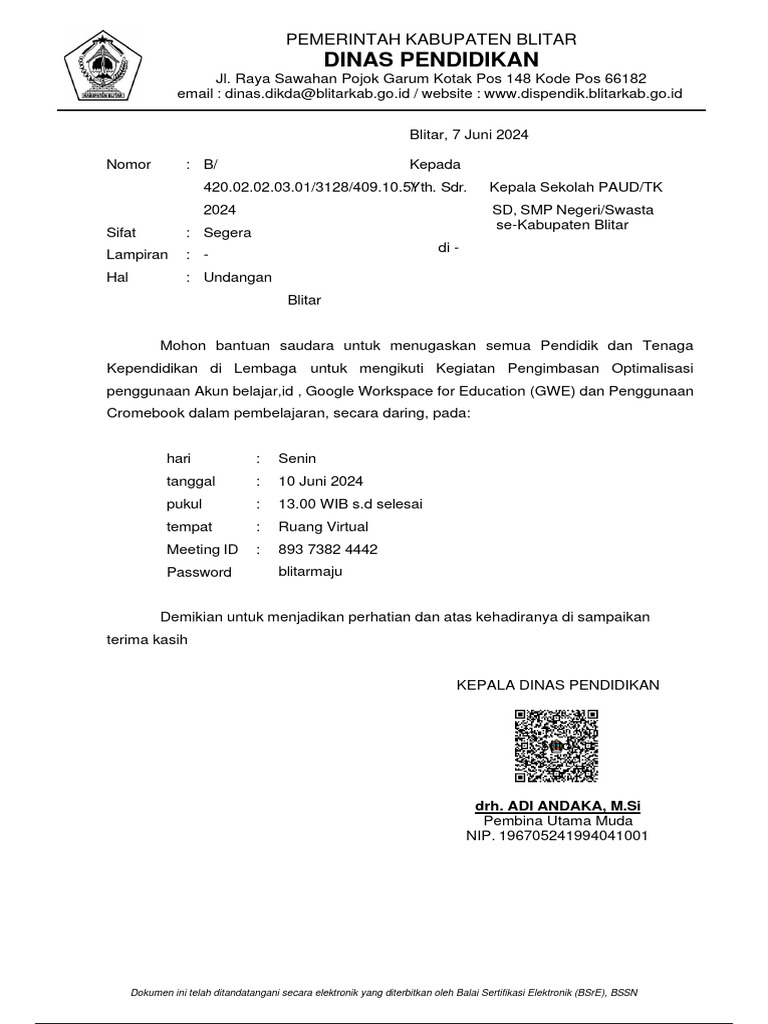 Surat Undangan Zoom Meeting | PDF