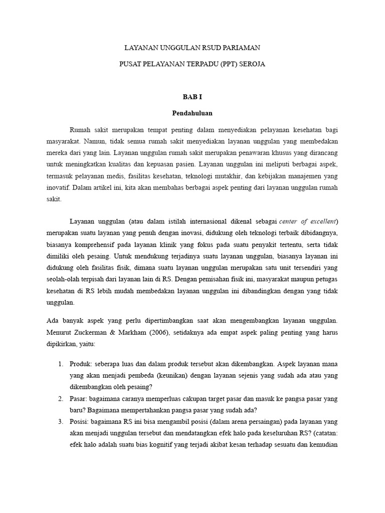 LAYANAN UNGGULAN RSUD PARIAMAN PPT Seroja | PDF