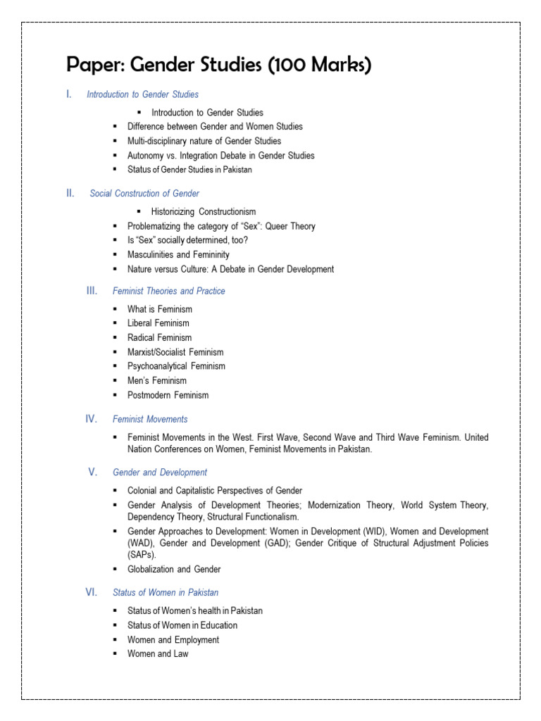 Gender Studies CSS Syllabus Removed | PDF | Feminism | Gender Studies