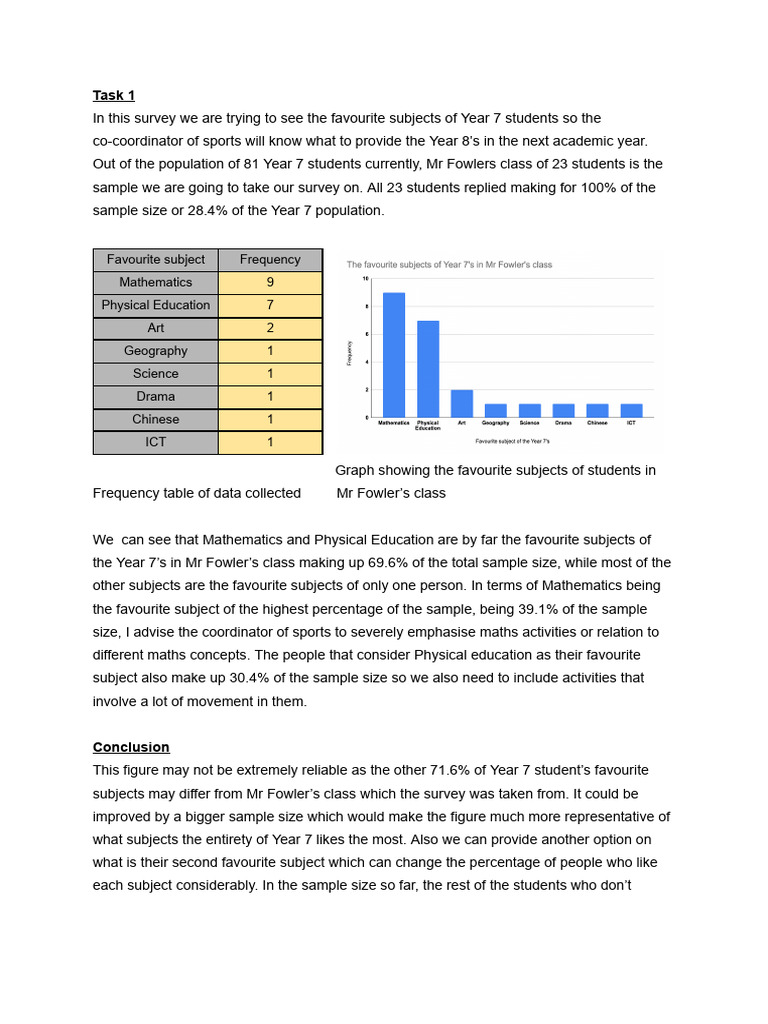 Year 7 Statistics Task - Boris Cheung | PDF | Mean | Sample Size ...