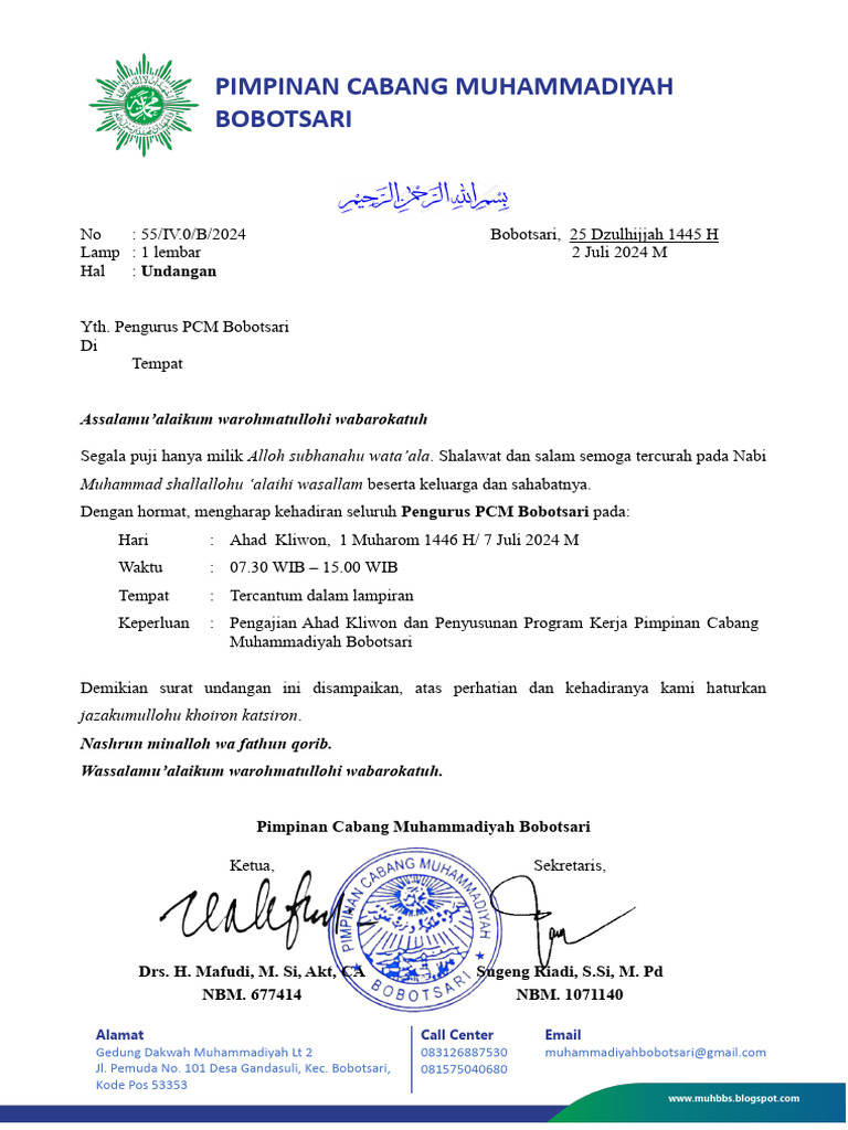 Undangan Raker PCM (Ralat) | PDF