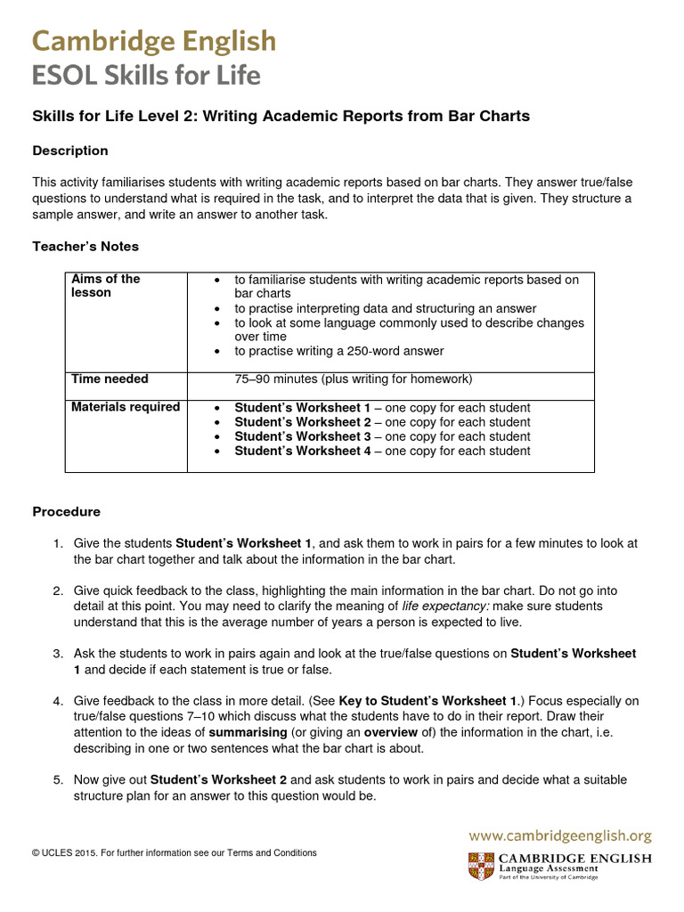 Skills For Life Level 2 From 2015 Writing Academic Reports From Bar ...
