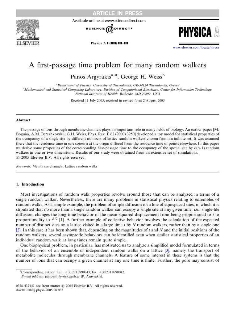 A First Passage Time Problem For Many Random Walkers Pdf Diffusion