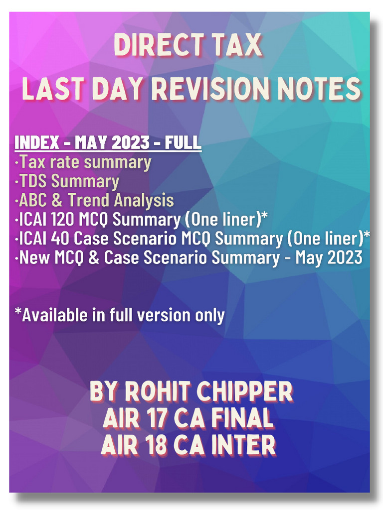 DT Last Day Revision Notes May 2023 Updated | PDF | Capital Gains Tax ...