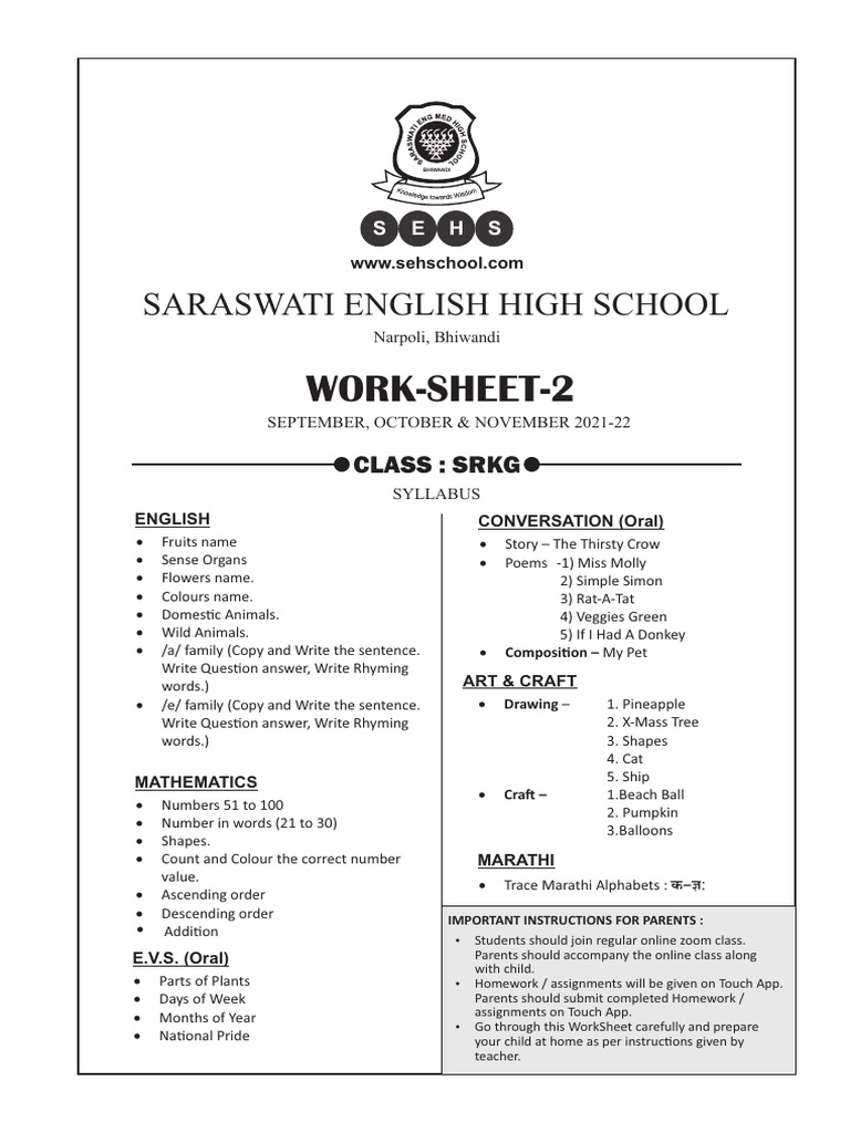 Saraswati English Evs Maths Oral Marathi | PDF