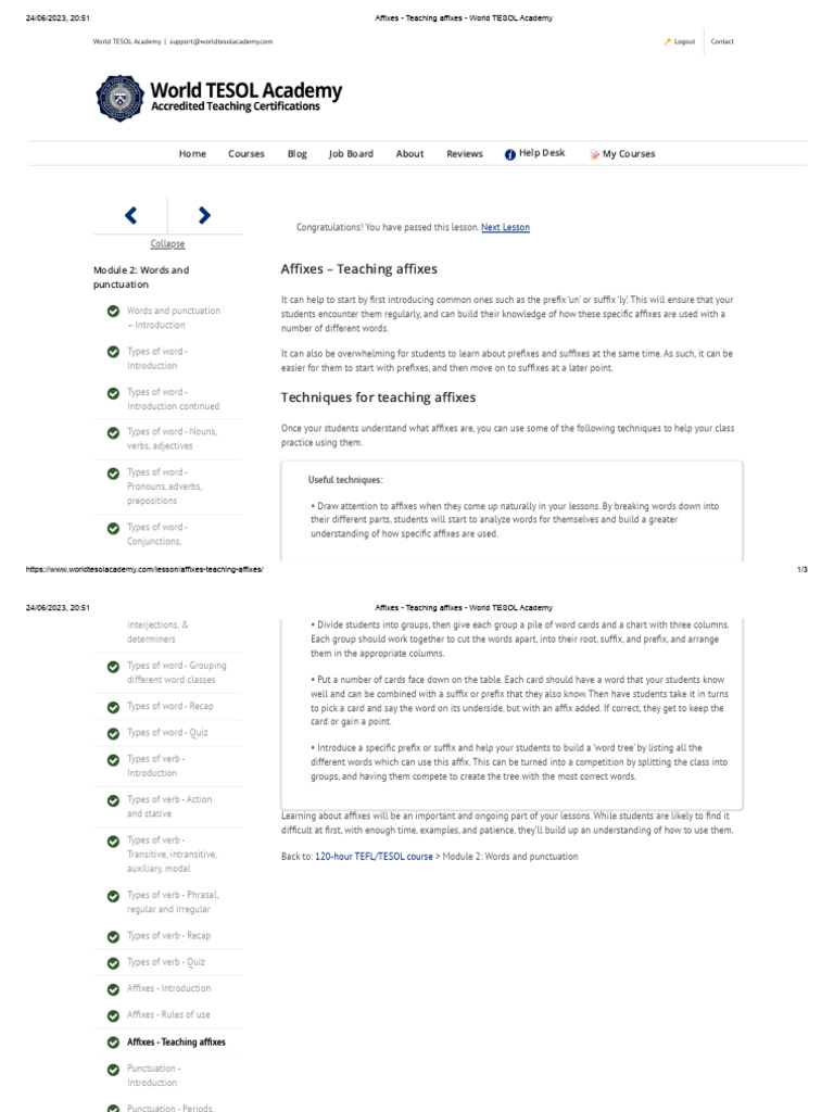 Affixes - Teaching Affixes - World TESOL Academy | PDF | Word | Verb