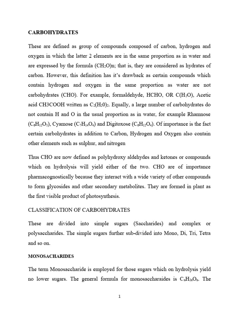 Notes For Carbohydrates | PDF | Carbohydrates | Polysaccharide
