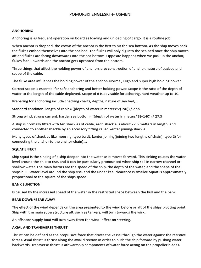 Pomorski Engleski 4 Usmeni | PDF | Anchor | Ships