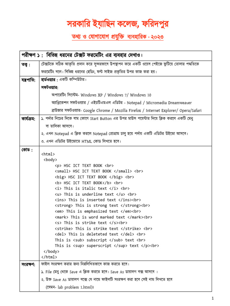 Lab Problem List For HSC 20231 | PDF