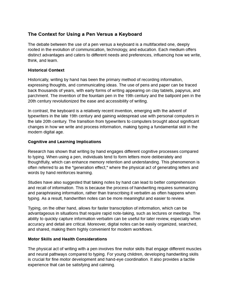 Pen vs. Keyboard: Writing Methods Explained | PDF | Creativity ...