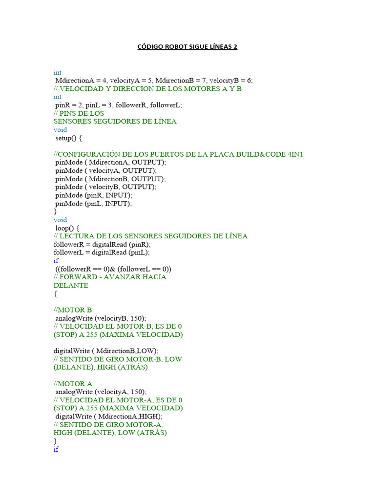 Código Robot Sigue Líneas 2 | PDF