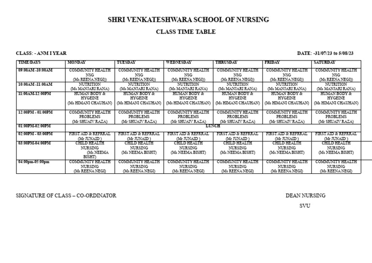 Class Time Table 1 | PDF Class Time Table 1 | PDF