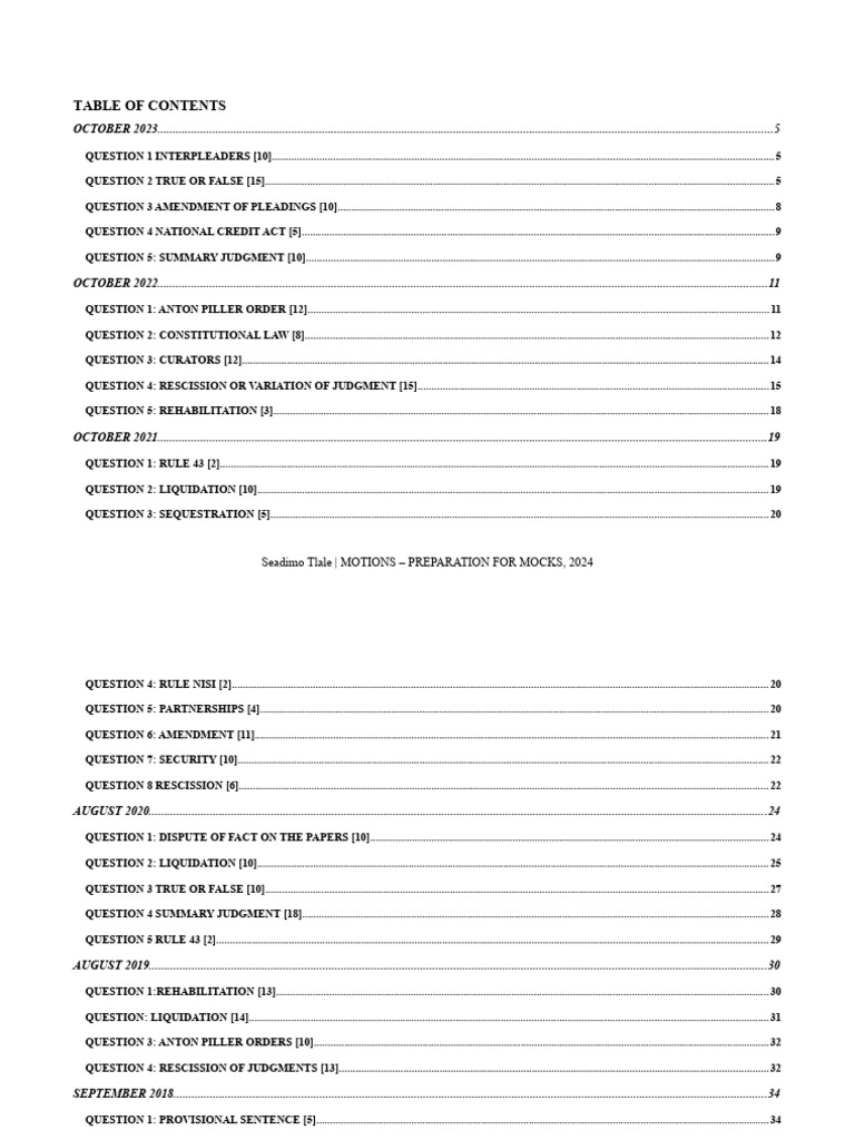 Motions - Preparation For Mocks | PDF | Default Judgment | Liquidation