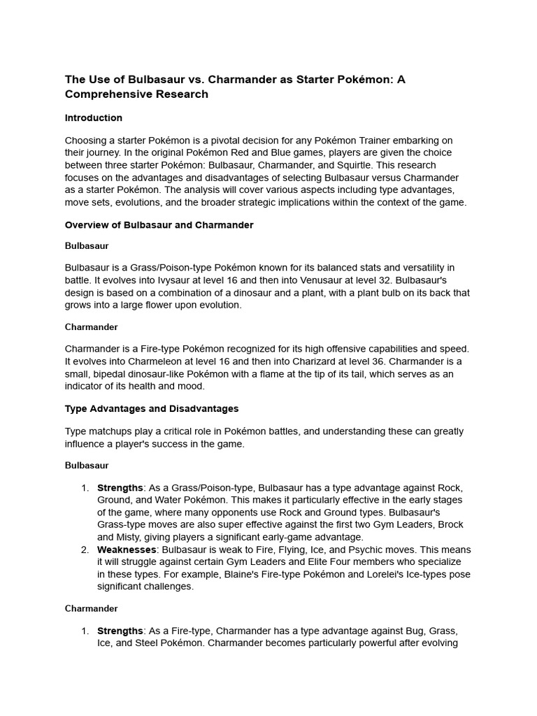 The Use of Bulbasaur vs charmander | PDF | Pokémon