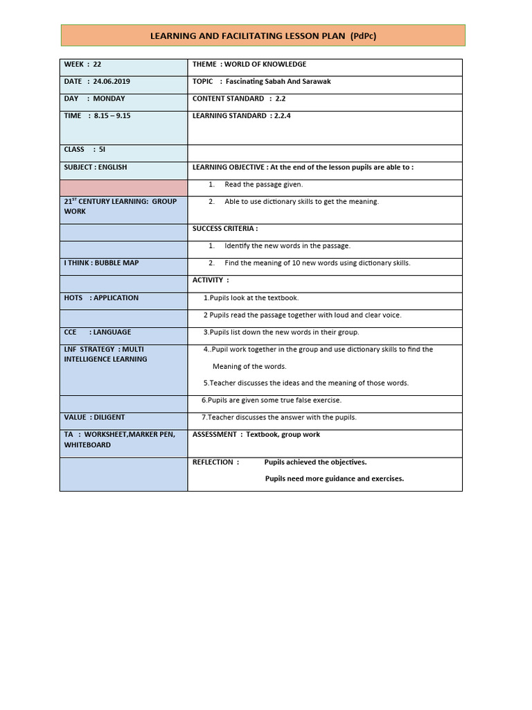 WEEK 22 lesson plan bi | Download Free PDF | Lesson Plan | Learning