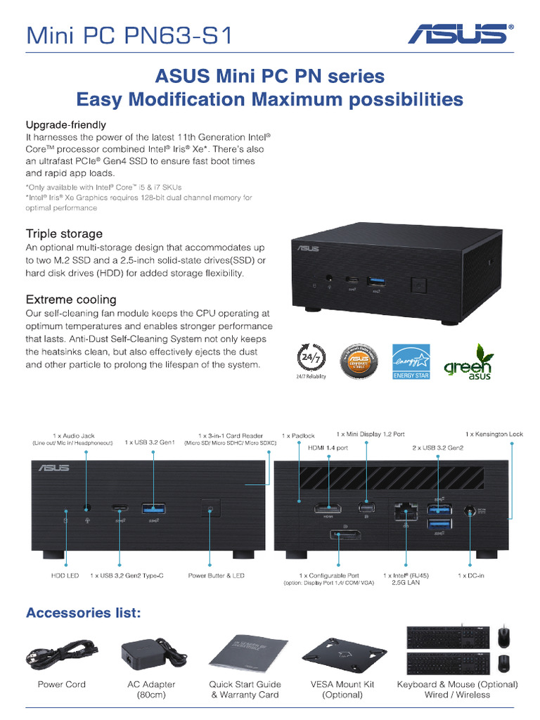 Mini PC PN63-S1 Datasheet | PDF