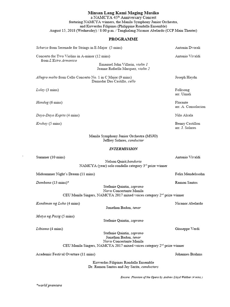 Programme-Aug 15 updated as of July 2 | Download Free PDF | Concerto | Orchestras