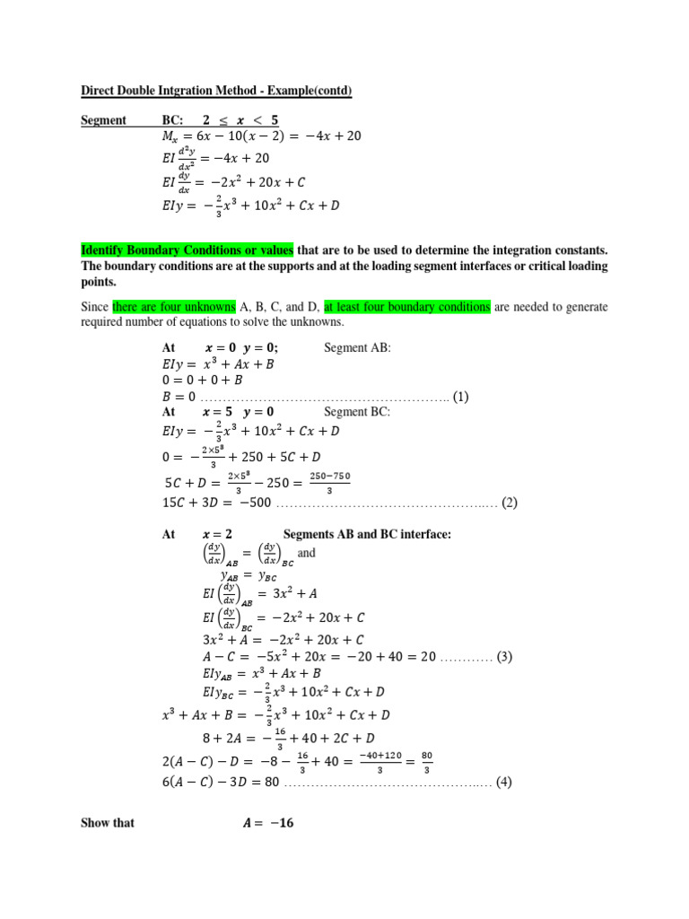 Direct Double Intgration Method - Example (Contd) - New With Assignment PDF | PDF