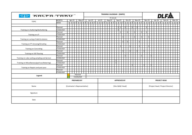 Training Calendar Format 14092023 | PDF