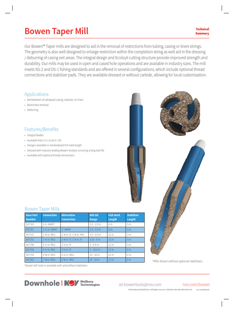 Bowen Taper Mill Technical Summary | PDF | Tools